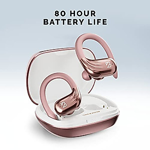 Runner 60 Wireless Rose Gold Earbuds for Running, Workout Headphones for Women, Pink Bluetooth Earphones, Over Ear Hooks, 80-Hour Long Battery, Water-Resistant Pink Earbuds Wireless Charging Case