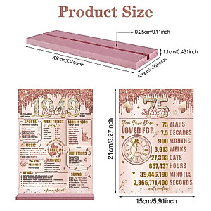 Bumqviy Happy 75th Birthday Decorations Back in 1949 Table Sign for Women, Pink Rose Gold 75 & Fabulous Birthday Two-Sided Wooden Poster with Stand, 75 Year Old Birthday Gift Party Supplies