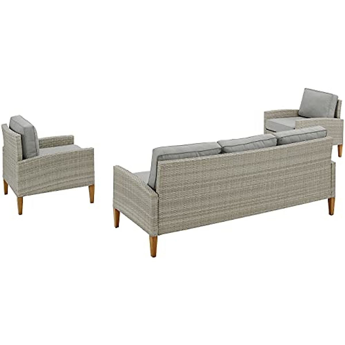 Crosley Furniture Capella 3-Piece Outdoor Sofa Patio Furniture Set, Wicker Conversation Sets for Porch, Acorn with Gray Cushions
