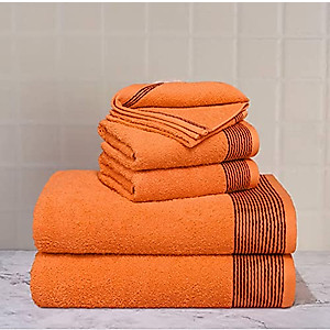BELIZZI HOME 100% Cotton Ultra Soft 6 Pack Towel Set, Contains 2 Bath Towels 28x55 inchs, 2 Hand Towels 16x24 inchs & 2 Washcloths 12x12 inchs, Compact Lightweight & Highly Absorbant - Orange
