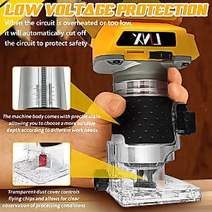 800W Cordless Wood Router Compatible With Dewalt 20V Battery,byczone 30000RPM Brushless Motor Router Attach 12PCS 1/4" Router Bits,6 Speeds Hand Trim Router,(NO Battery)