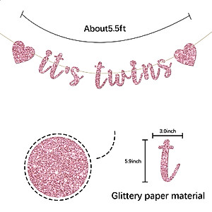 INNORU It's Twins Banner for Girls, Baby Shower Gender Reveal Party for Babies, Twin Girls 1st Birthday Party Decorations Supplies, Pink Glitter