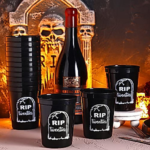 Remerry 24 Pcs Death to My 20s Thick Cup, 16 oz 30th Birthday Party Black Plastic Tumbler Cups, Stadium Cups Rip Twenties 20s Birthday Decorations for Party Supplies