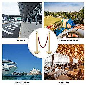 Stanchions Crowd Control Barriers Golden Stanchion with 4.8 Foot Red Velvet Rope Line Dividers for Party, Museums, Wedding 2PCS