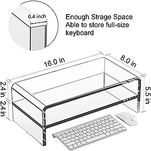 Egchi Clear Acrylic Monitor Stand Riser 2 Tier, 5.5 Inches High Clear Monitor Stand/Computer Desk Organizer Shelf for Multi Media Computer PC Storage Laptop