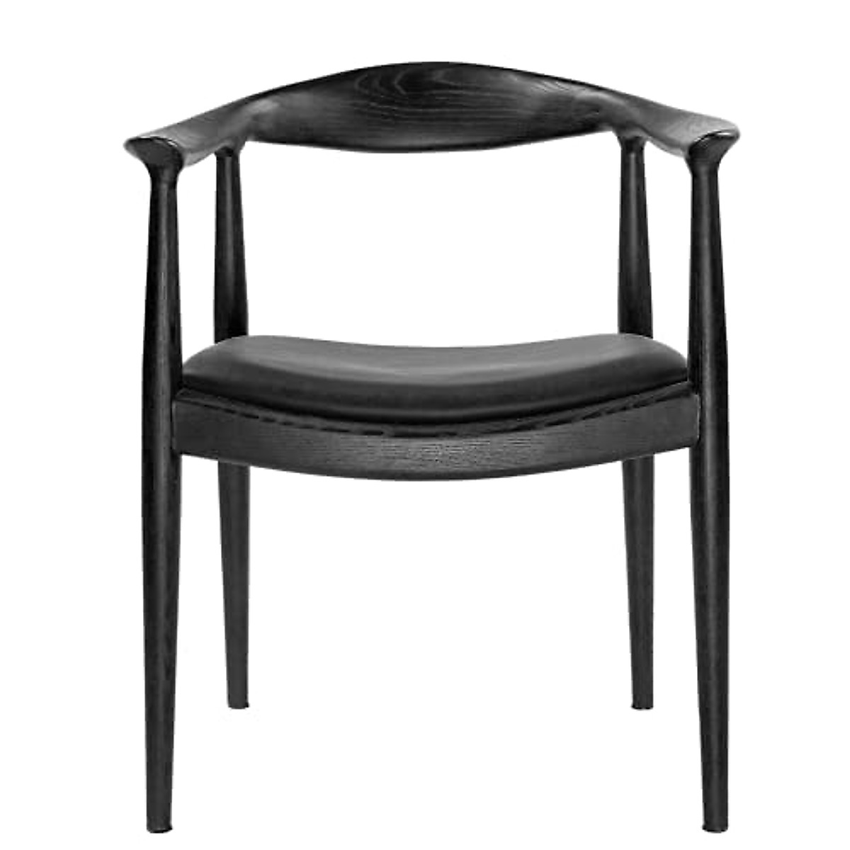 Tomile Upholstered Dining Chair Kennedy Armchair, Mid Century Modern Kitchen & Dining Chairs with PU Leather Cushion Seat, Hans Wegner Elbow Chair for Living Room Bedroom Office (Black Color)