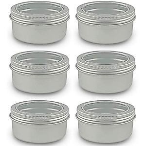 Hulless 4 Ounce Aluminum Cans 120 mL Transparent Top Screw Lid Metal Storage Tins Containers for Storing Spices, Candies, Lip Balm, Candles, 12 Pcs.