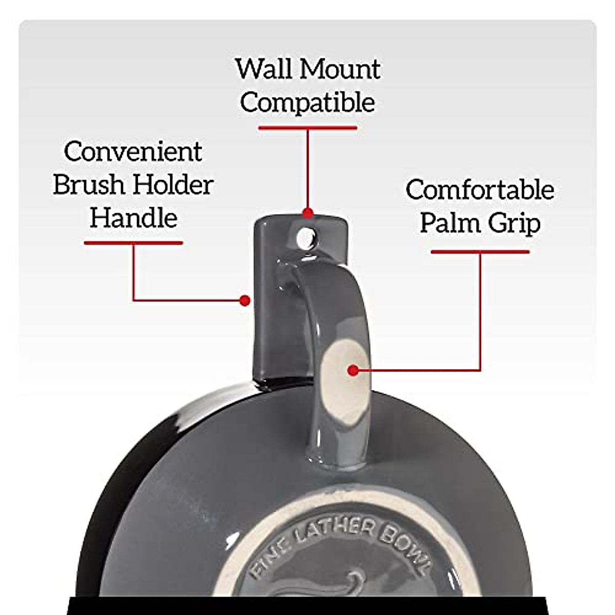 Fine ﻿Mr Lather Bowl, ﻿Gentleman's Ceramic Shaving Cream Bowl, Aerating Ribbed ﻿Texture, Brush Holder, Wall Mount Hole, Dark Bowl for Visual Contrast, Premium Stoneware Construction (Red)