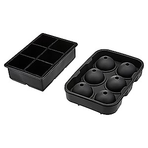 AmazonCommercial Silicone Ice Cube Tray - Set of 2 with (1) Spherical mold and (1) Square mold