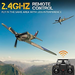 VOLANTEXRC 4-CH Spitfire One Key Remote Control Airplane with Xpilot Stabilization, Gyroscope, 3 Level Control, and Lightweight Design, Camouflage