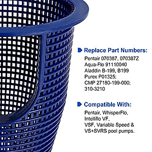 91110040 Pump Basket Replacement for Pentair Whisperflo Intelliflo Pumps, Filter Basket Compatible with IntelliFlo VF VS+SVRS I1 Variable Speed Pump, WhisperFlo Pump Skimmer, Replace 070387, B-199