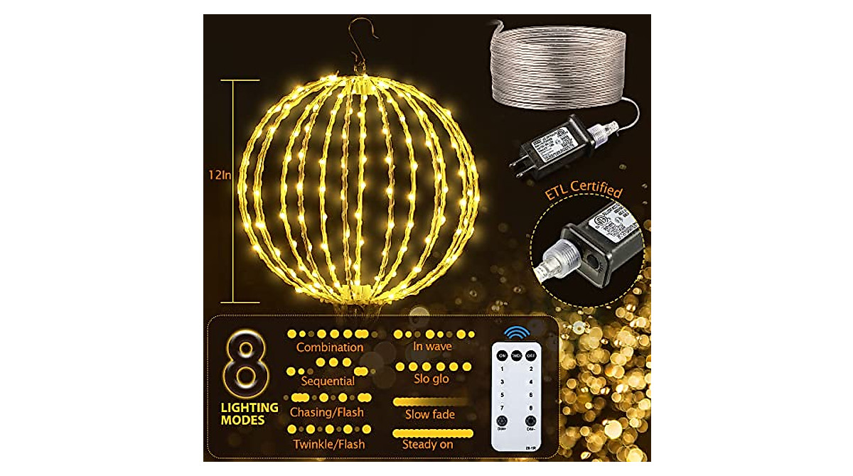 2-Pack 12" LED Lighted Christmas Balls | 160 LEDs, 8 Modes