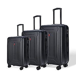 Widfre Luggage Sets 3 Pieces Carry on Suitcase Hardshell Lightweight Travel with Double Spinner Wheels Locks TSA Approved (Black)