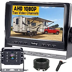 Yakry RV Backup Camera Plug and Play - No Delays 7 Inch HD 1080P Rear View Camera with IR Night Vision 2 Channels - Waterproof Reverse Camera for Truck Trailer Camper Tractor Y14