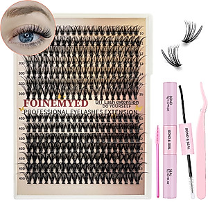 DIY Lash Extension Kit 280Pcs 30D 40D Individual Lashes Clusters With Lash Bond and Seal and Lash Applicator 10-16mm Mix D Curl volume Lashes Wispy DIY EyeLash Extension Kit At Home, By FOINEMYED