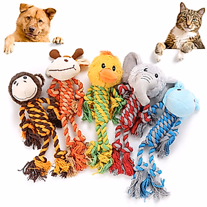 N/ hionre Sound Squeaky Interactive Toys for Pets, Animals Shape Cotton Rope Plush Doll Chewing Scratching Toy for Pet Dog Cats Elephant