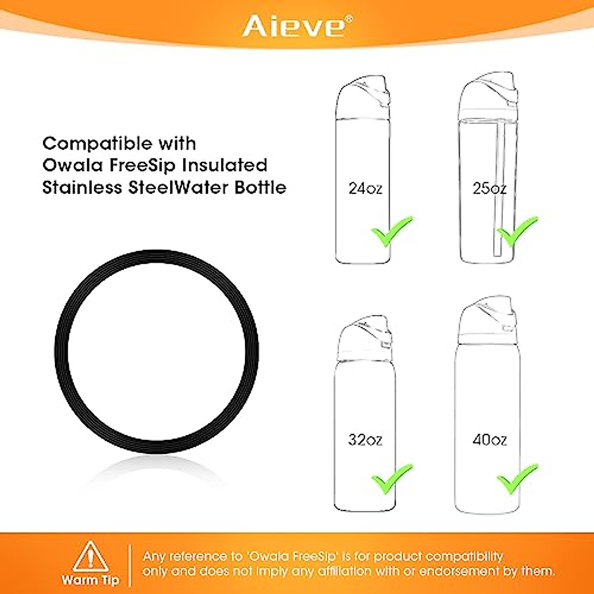 AIEVE 4 Pack Replacement Gasket Compatible with Owala FreeSip Water Bottle, Silicone Lid Seal Replacement Part Compatible with Owala 24oz 32oz 40oz Stainless Steel Cup
