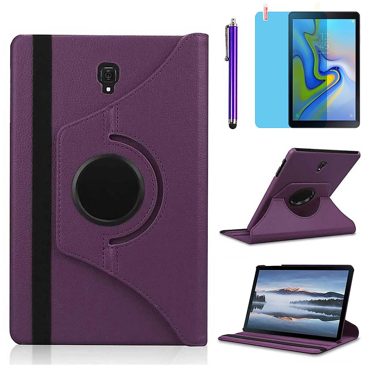 Case for Samsung Galaxy Tab S4 10.5 inch 2018 (SM-T830 SM-T835 SM-T837), 360 Degree Rotating Stand Case Smart Protective Cover with Stylus Pen,Screen Film (Purple)