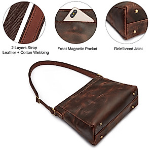 S-ZONE Women Genuine Leather Tote Bag Shoulder Handbag Bundle with Crossbody Bucket Purse