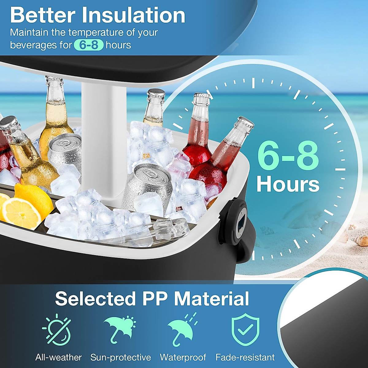 Giantex Cooler Outdoor Side Table - 4 Gallon Portable Beer Wine Ice Bucket with Handle, Lift Top Lid, Bottle Opener, Patio Cool Bar Table for Cocktail Beach Backyard Party Poolside Picnic (Black)