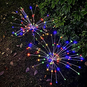 2 Pack Solar Garden Lights, 120 LED Solar Firework Lights Outdoor, Decorative Stake String Lights for Walkway Backyard Pathway Patio Christmas Wedding Party (2, Colorful)