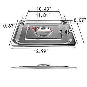 MY MIRONEY 2PCS 1/2 Size Steam Table Pan Cover Stainless Steel Solid Pan Lid with Handle Notched Buffet Pan Lids Catering Food Pan Cover Hardware (12.99" x 10.63")