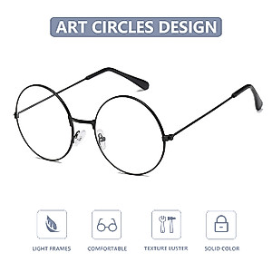 SOHUPAC 2 PCS Classic Round Glasses Retro Circle Eyeglasses Clear Lens Metal Frame Accessories Non-Prescription For Men Women (Silver+Gold)