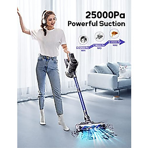Voweek Cordless Vacuum Cleaner, 250W Powerful Stick Vacuum, 6 in 1 Lightweight Vacuum Cleaner with 3 Modes, LED Display, 40Mins Runtime Handheld Vacuum for Home Pet Hair Car
