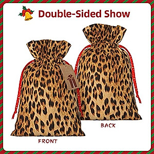 Leopard Printchristmas Drawstring Gift Bag, Linen Drawstring Gift Bag, Reusable Drawstring Gift Bag, Used For Christmas, Birthday, Wedding Supplies