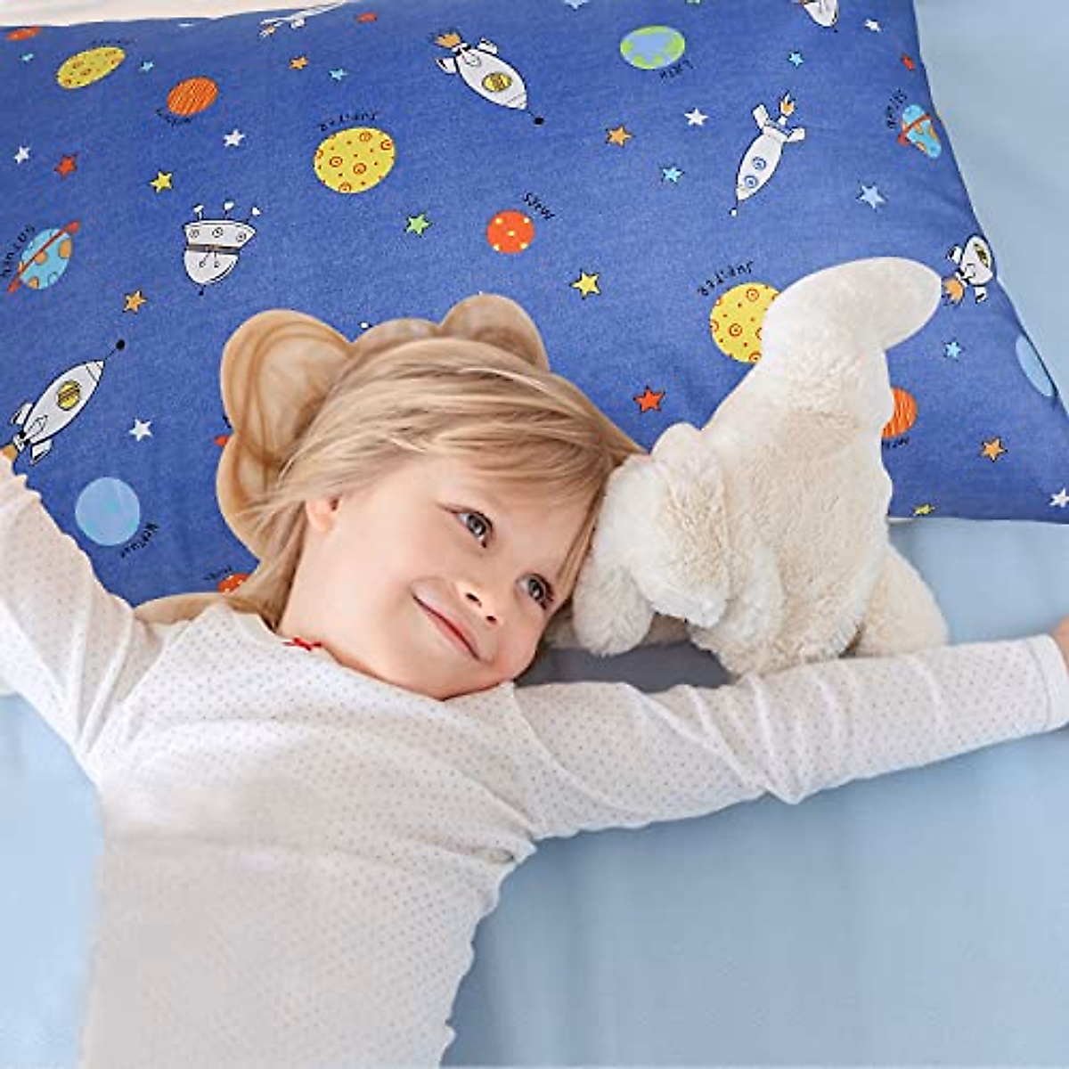 Space Kids Toddler Pillowcases, 2 Pack Cotton Pillow Cover, Soft Pillow Shams Travel Pillow Cases with Envelope Closure for Kids Bedding, 14x20Inch Pillow Case