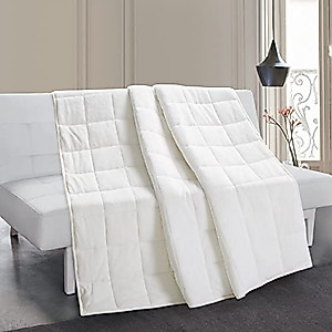 Thesis Home Weighted Blanket with Premium Glass Beads for Kids and Adults- 100% Brushed Microfiber Plush Reversible Sherpa Calming Blanket- 10 lbs - 50 X 60, Ivory