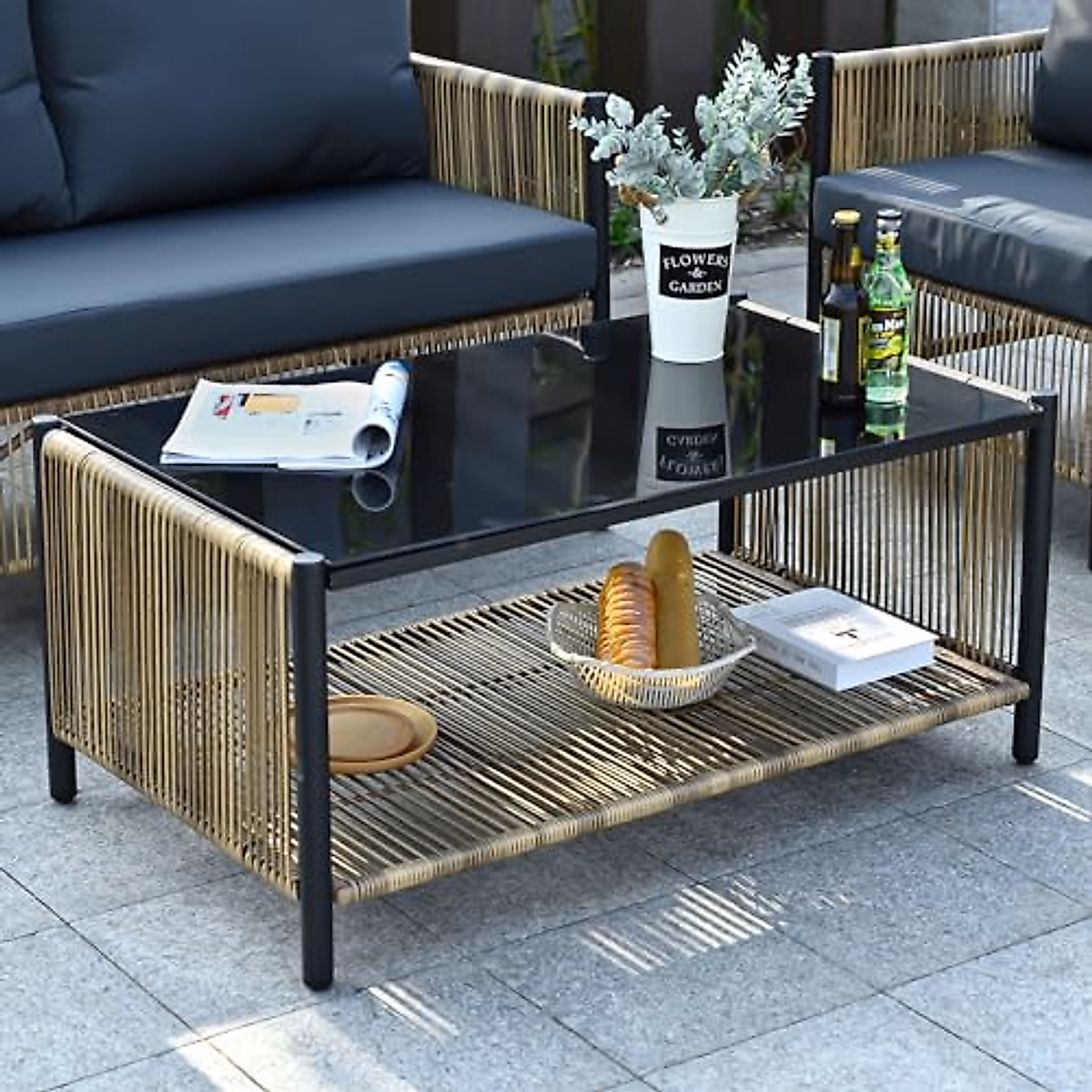 Breezluxe 4-Piece Patio Furniture Set Outdoor Furniture with Thick,Removable & Washable Cushion,Patio Conversation Sets for Backyard Porch Balcony (2 Armchair+Loveseat+Table)