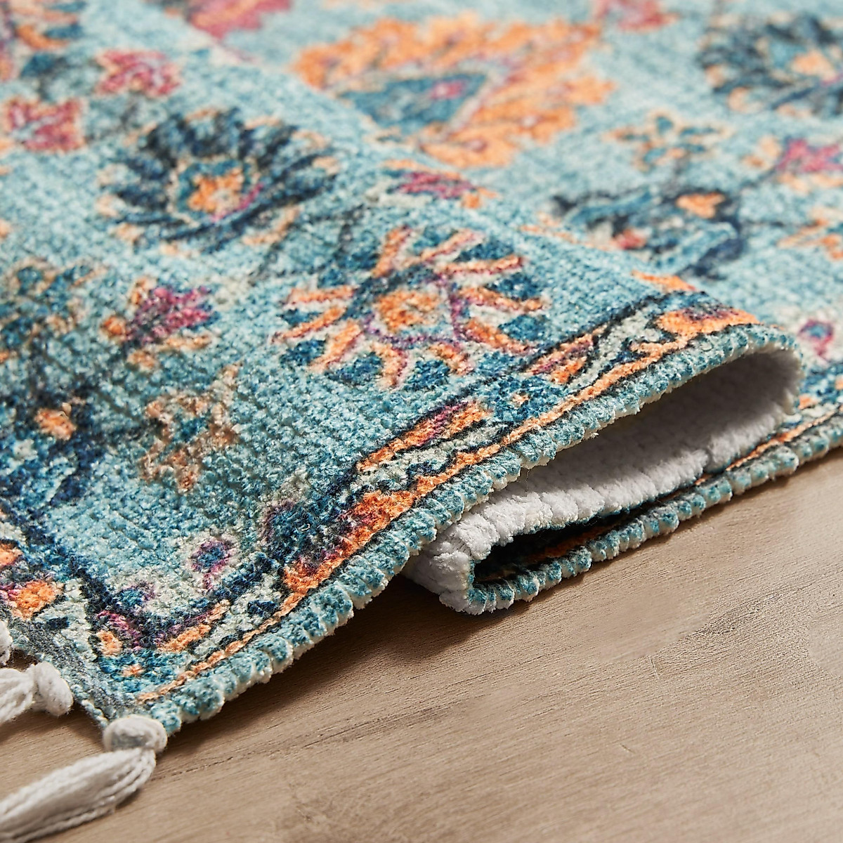 Jessica Simpson Chenille Sharona Fringe Rug - Skid-Resistnat & Washable Accent Rug - 26" x 51"