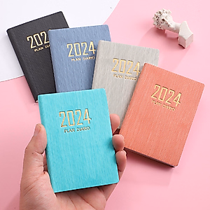 Saterkali 2024 Planner - A7 English Planner A6 Dazzling Color Imitation Leather Hardcover 180 Pages Inkproof Paper Mini Diary Notebook Student Supplies Green