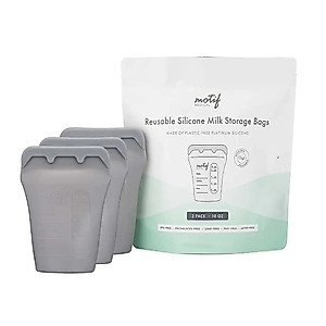 Motif Medical Reusable Milk Storage Bags, BPA Free Silicone, 3 Bags, Stores 10oz of Milk