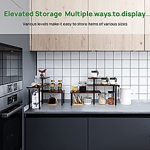 Ollieroo Kitchen Counter Shelf Organizer, 3 Tier Corner Shelf Bathroom Countertop Organizer with Hooks, Space Saving Makeup Organizer Spice Rack Corner Plant Shelf