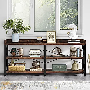 Tribesigns 70.9 Inch Extra Long Console Table, Industrial Narrow Sofa Table Behind Couch with Storage Shelves, 3 Tier Accent Hallway Entryway Table for Living Room, Rustic Brown