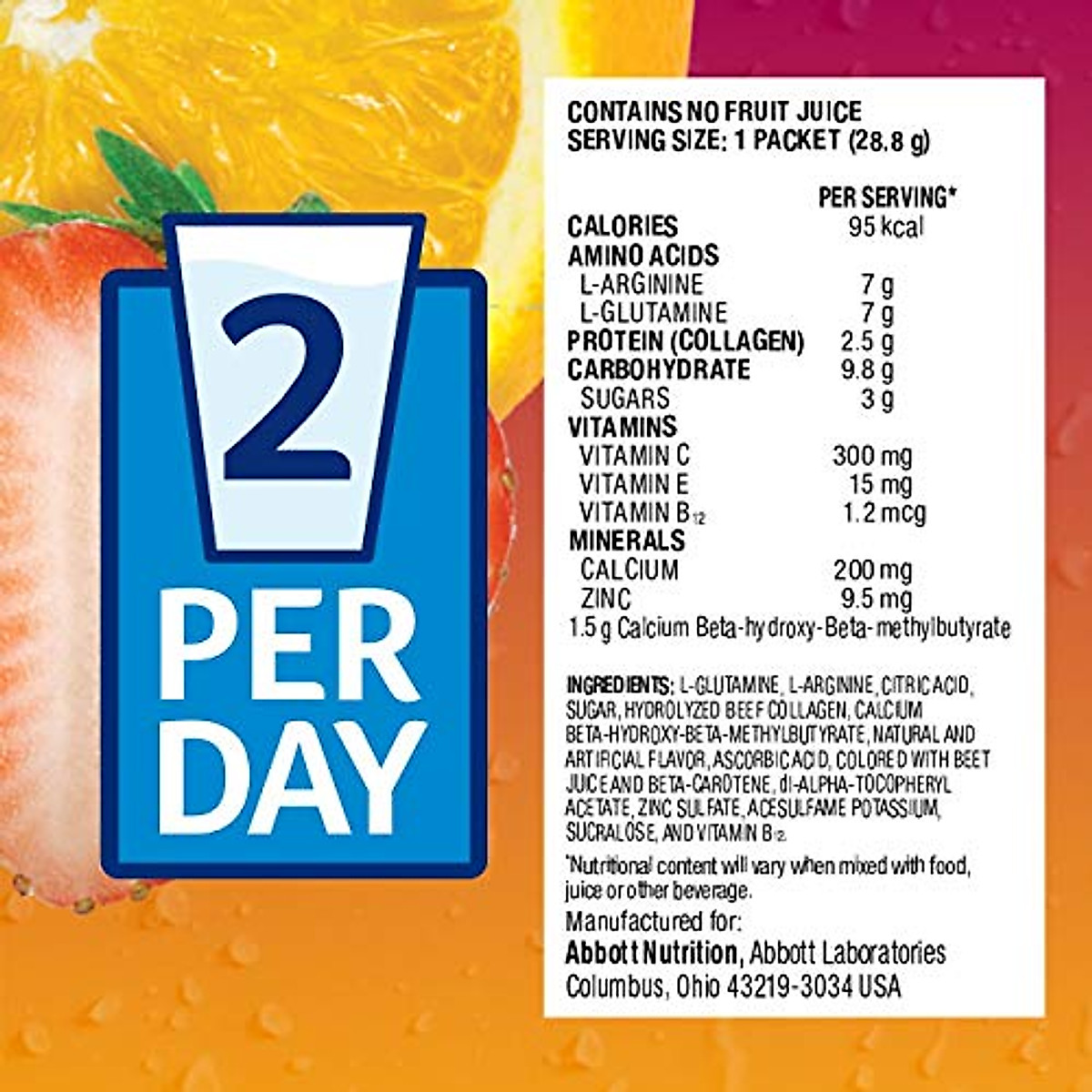 Juven Therapeutic Nutrition Drink Mix Powder for Wound Healing Support, Includes Collagen Protein, Fruit Punch, 30 Count