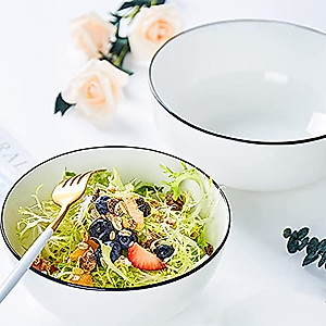 Dicunoy 3 Pack Large Serving Bowls, 65OZ Pho Bowl, Porcelain Mixing Bowl for Salad, Deep White Bowls for Soup, Noodle, Ramen, Dinner, Pasta, Cereal, Popcorn, Microwave & Dishwasher Safe