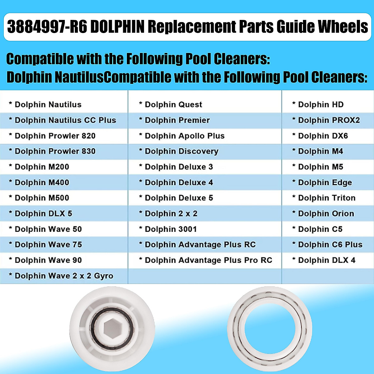 𝙐𝙥𝙜𝙧𝙖𝙙𝙚𝙙 3884997-R6 Guide Wheels/Pulley Gears kit-with 4 PK Guide Wheels and 2 PK Pulley Gears Compatible with Maytronics Dolphin,Nautilus CC Plus Fits M200/M400/M500&Dx3/Dx4/Dx6 Pool Cleaner