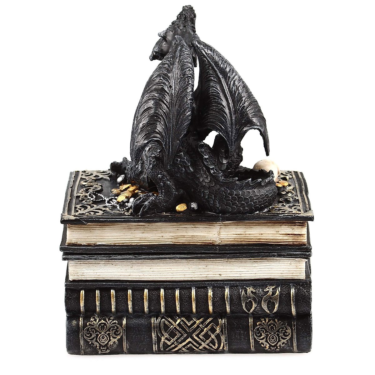 Forged Dice Co. Dragon Treasure Book Dice Box with Custom Foam Insert - Container Displays 7 Individual Dice or Holds 8 Complete Polyhedral Dice Sets 56 Total Dice - Storage for DND RPG Tabletop Dice