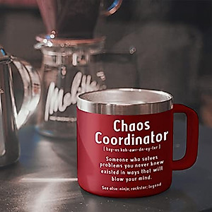 Chaos Coordinator Mug Tumbler - Unique Funny Gift for Boss Women, Men, Manager, Coworker, Teacher, Nurse - Birthday Christmas Thank You Gift - 14 Oz Coffee Insulated Mug
