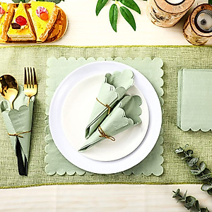 100 pcs Sage Green Napkins, Scalloped Napkins, Green Napkins, Sage Green Napkins Disposable, Sage Green Cocktail Napkins, Sage Green Paper Napkins 10 x 10 inches