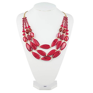 Bocar 3 Layer Beads Statement 24.5" Necklace for Women (NK-10539-Red)