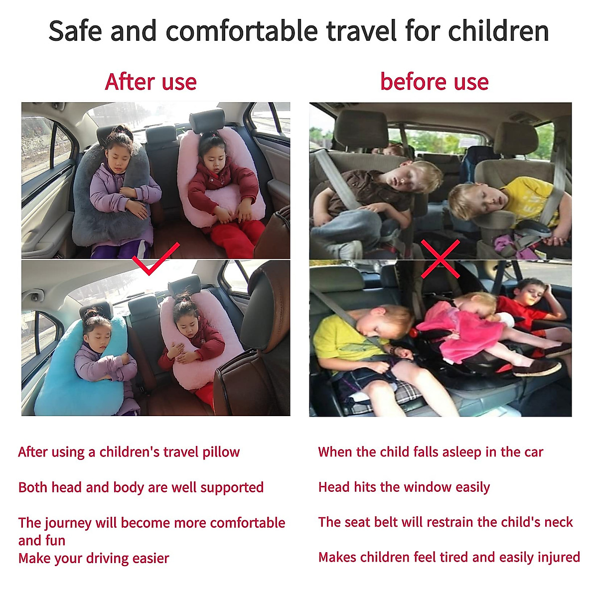 FHSGGP Travel Pillow Car Pillow Kid Car Sleeping The Sleeping Aid for Adults and Kids on Road Trips Kids Travel Pillow Gray