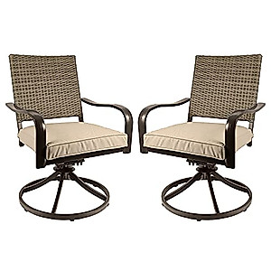Garden Elements Bellevue Aluminum Woven Back Swivel Rocker, Taupe (Pack of 2)