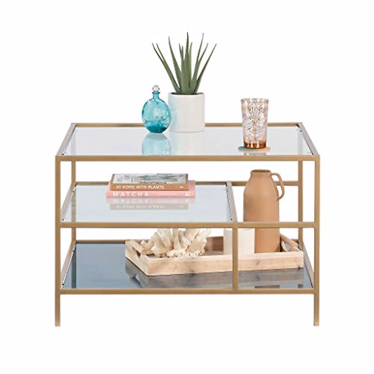 Sauder Coral Cape Coffee Table, L: 29.53" x W: 29.53" x H: 18.9", Satin Gold Finish