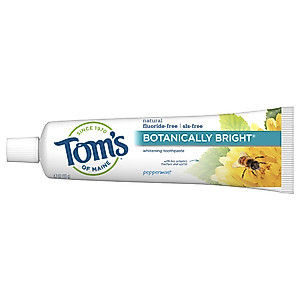 Tom's of Maine Natural Fluoride Free Botanically Bright Toothpaste, Peppermint, 4.7 Ounce, 6 Count (Pack of 1)