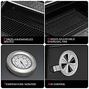 Royal Gourmet CD1824M 24-Inch Charcoal, BBQ Smoker with Handle and Folding Table, Perfect for Outdoor Patio, Garden and Backyard Grilling, Black