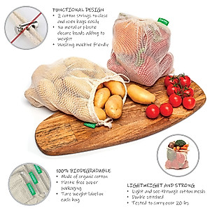 6 Reusable Produce Bags Grocery Washable | Organic Cotton Mesh Produce Bags | Double-Stitched & Tare Weigh | Mesh bags for vegetables | Cotton Produce Bags Reusable Washable | Produce bag (M size)